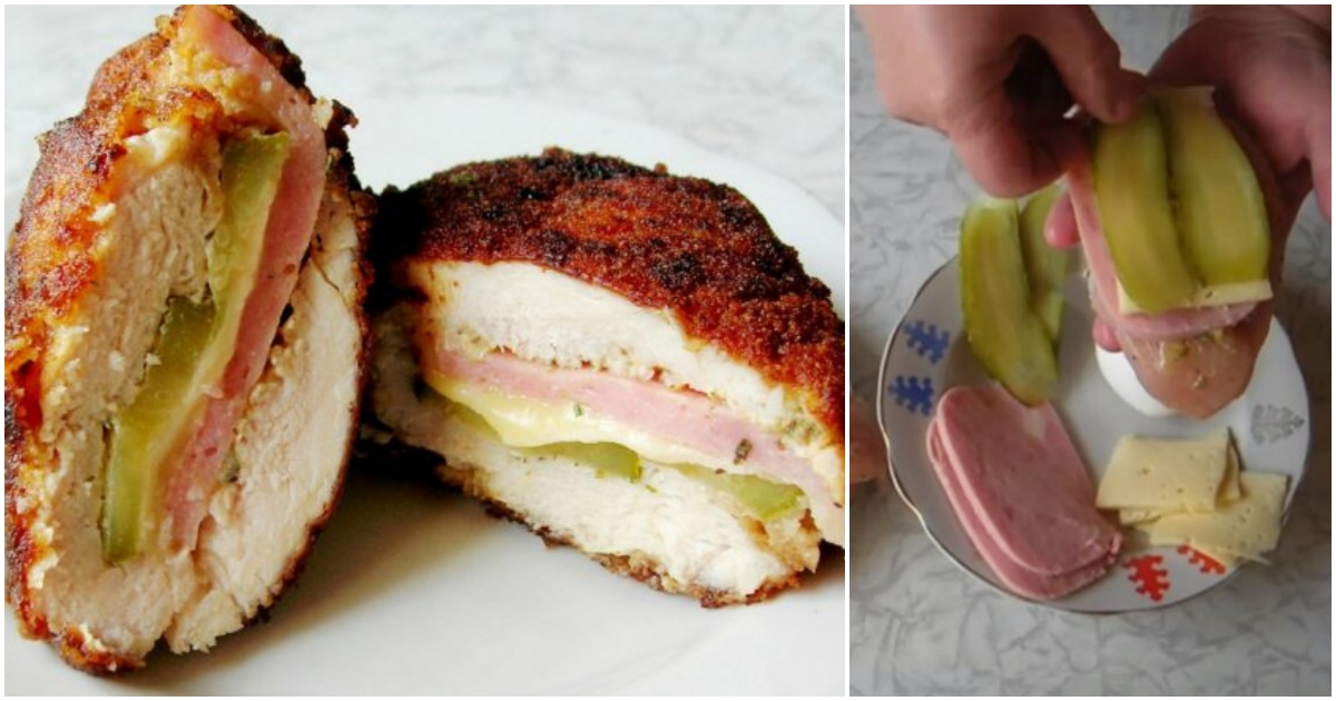 Kuřecí kapsa s kyselou okurkou a šunkou | Světkreativity